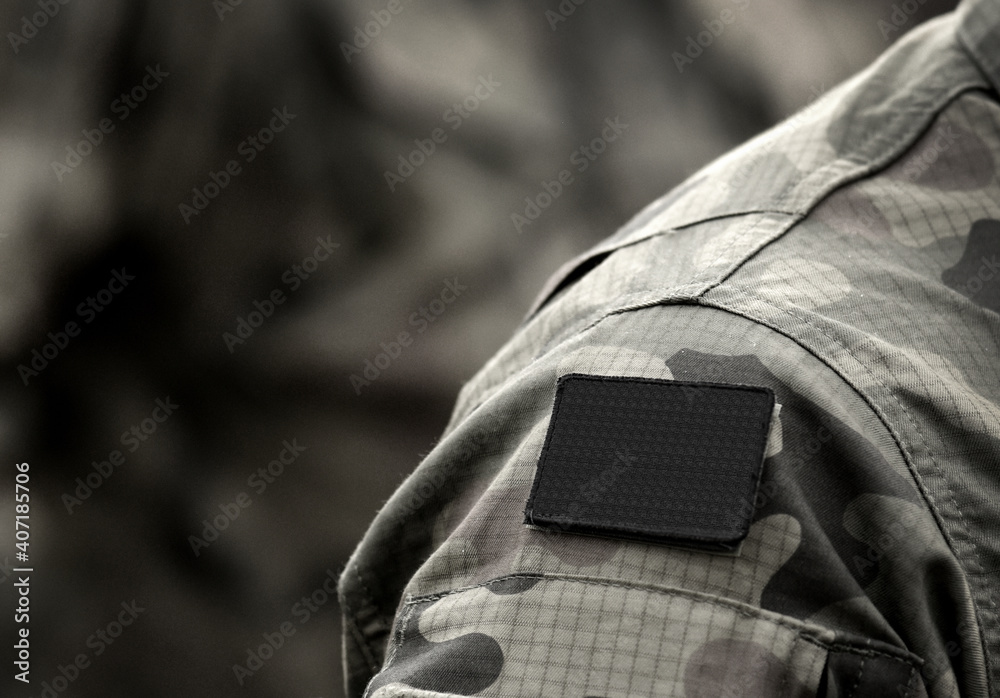 Anarchism flag on military uniform. Black flag is the traditional ...