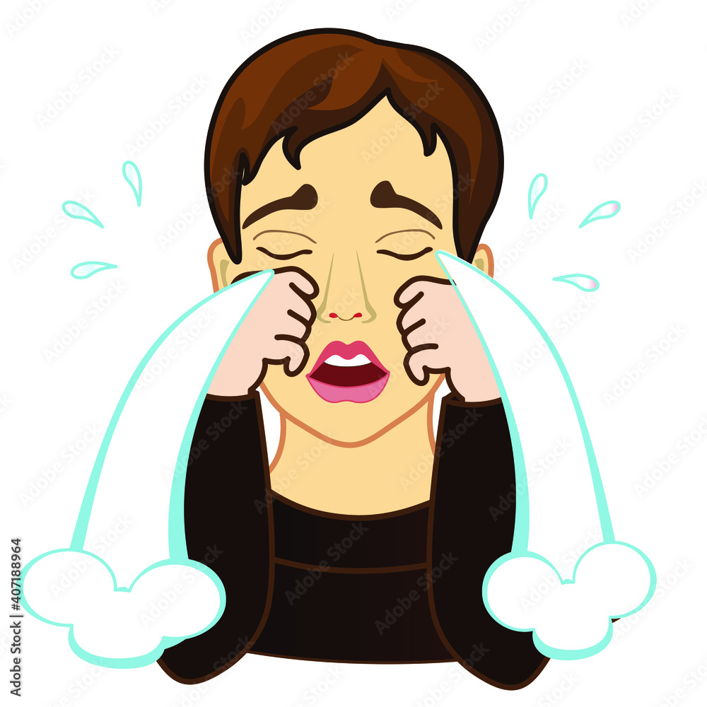 Emoji with a crying man from whose eyes a stream of tears pours ...