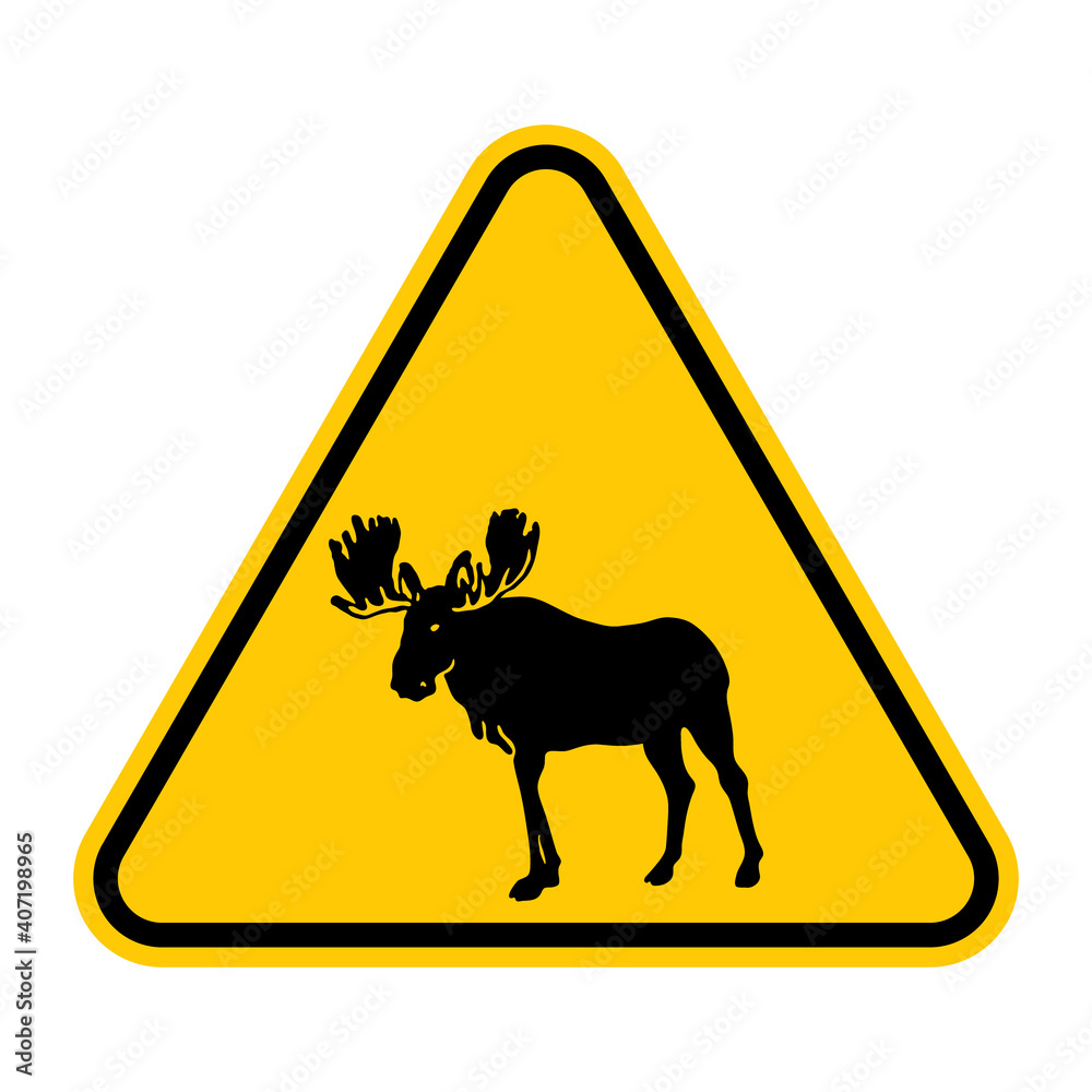 Moose traffic sign. Vector illustration of yellow triangle warning sign ...