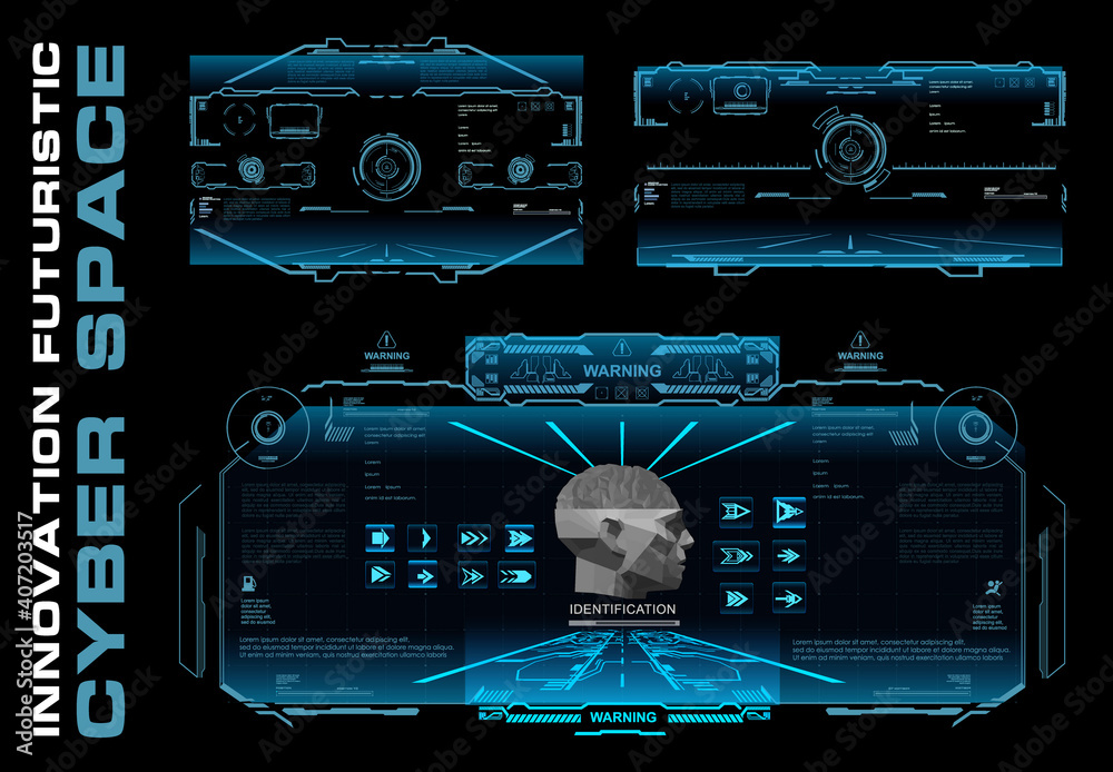 Set of three holographic digital user interfaces with dashboards and ...