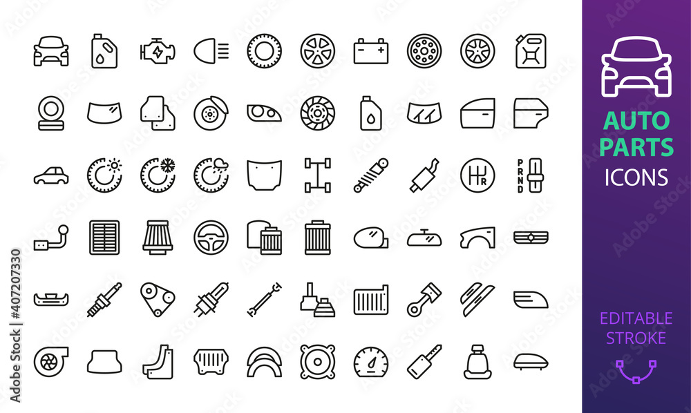 Auto parts icon set. Car part isolated vector icons. Stock Vector ...
