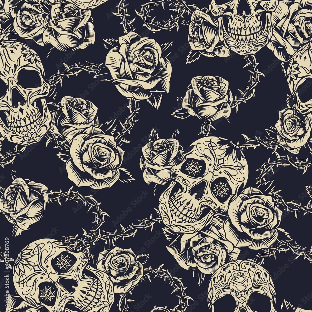 Vintage tattoos seamless pattern Stock Vector | Adobe Stock