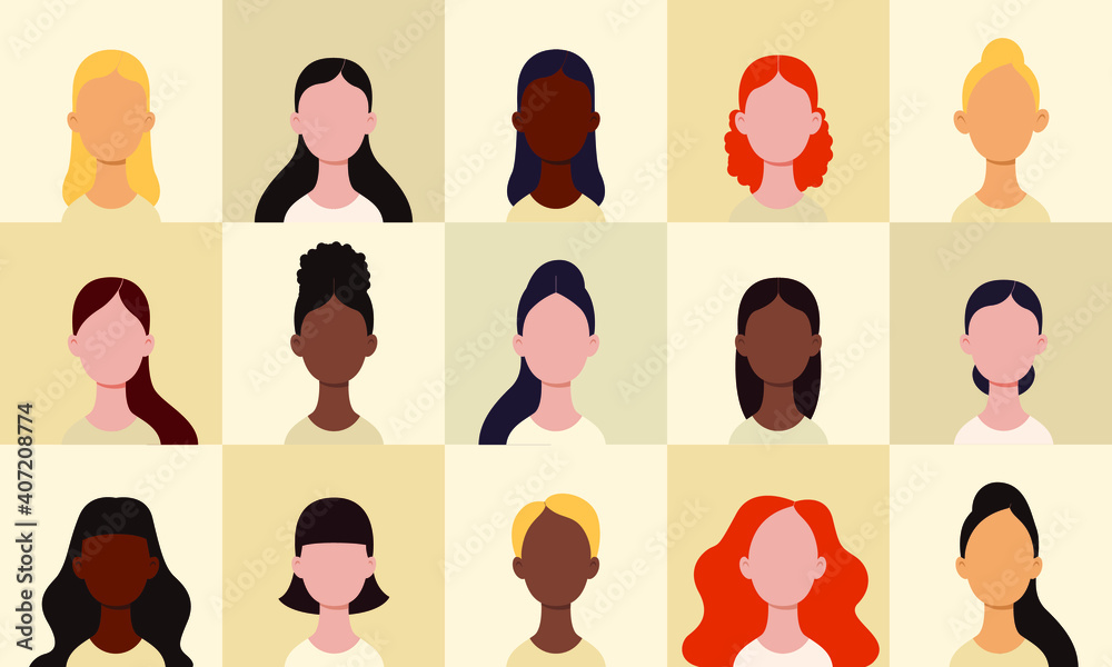 Female avatar set. Collection of portraits of women cartoon characters ...