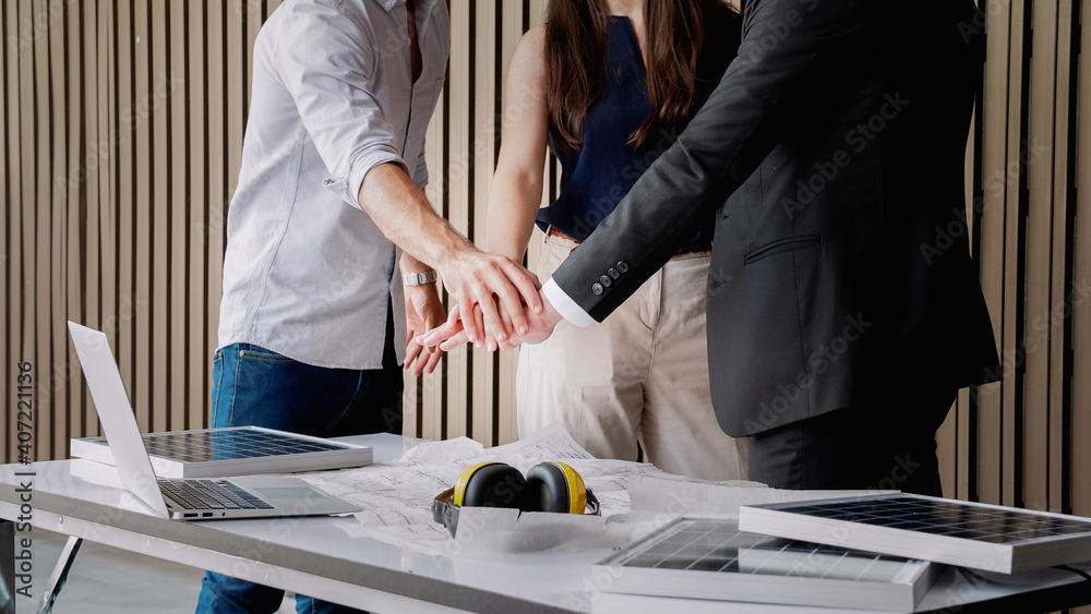 Two engineers working looking new project with partnership deal ...