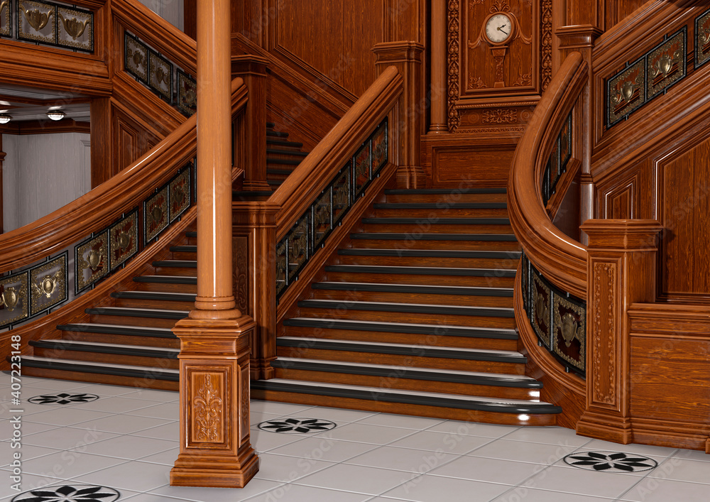 3D Rendering Grand Staircase Stock Illustration | Adobe Stock
