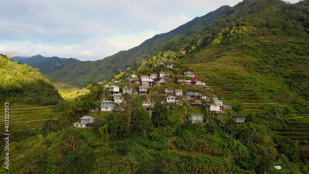 Traditional Houses In Village On Top Of Hill With Batad Rice Terraces ...
