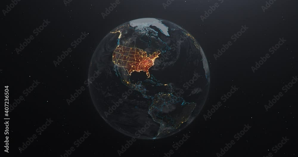 Planet Earth from Space USA, United States highlighted state borders ...