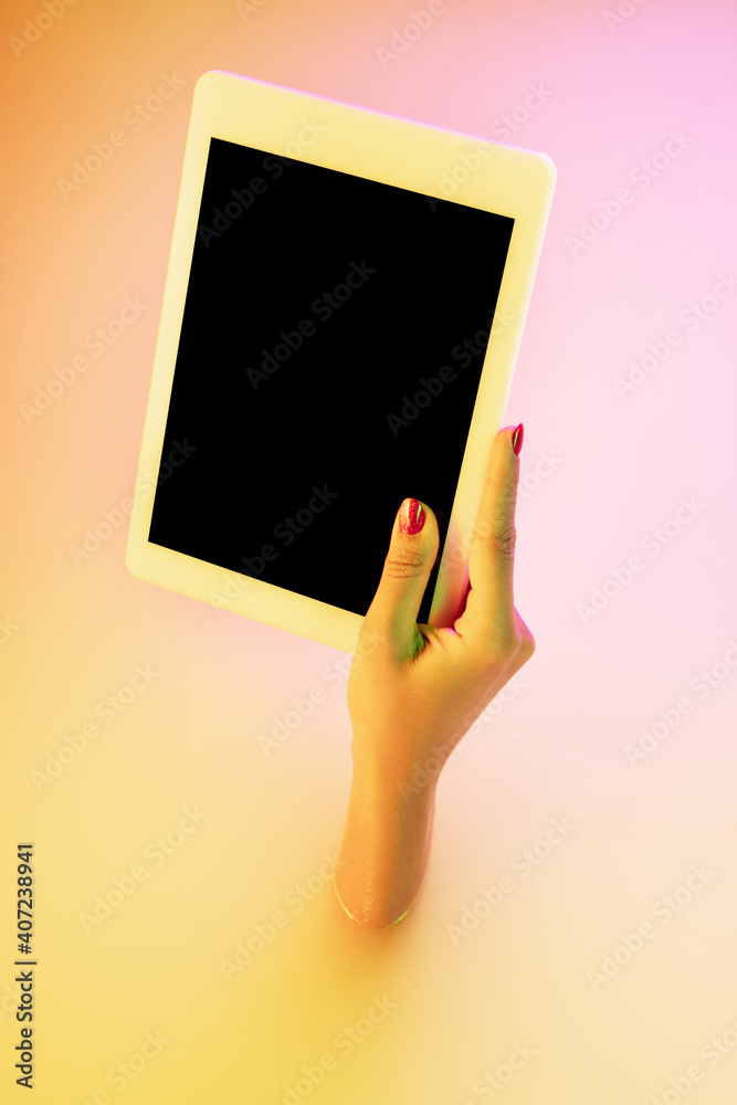 Scrolling. Close up female hand gesturing from the milk bath with soft ...