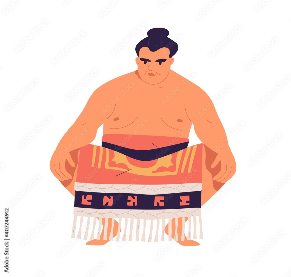 Japanese sumo wrestler in low squat stance. Japan sport. Asian fighter ...