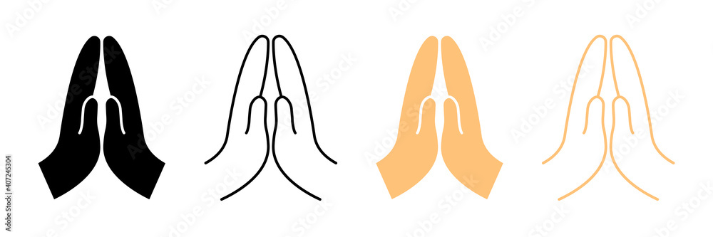 Set of pray icons, prayer, religion, hands praying signs. Pray line on ...
