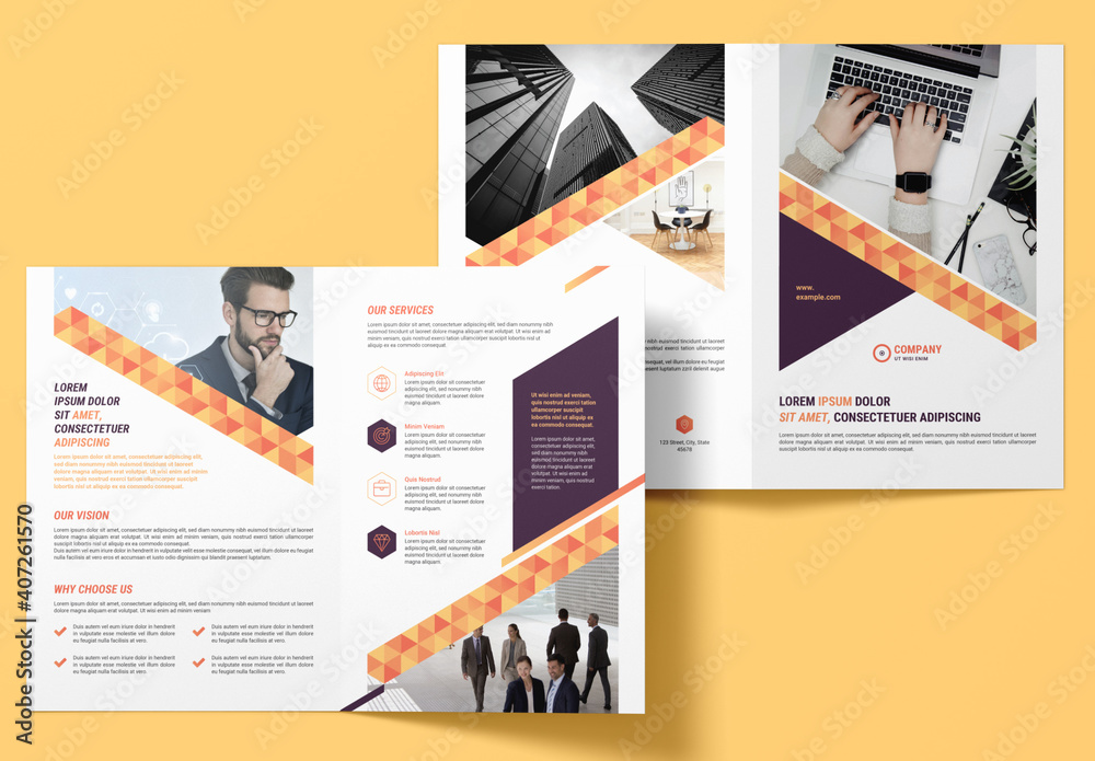 Bifold Brochure Layout with Geometric Pattern Elements Stock Template ...