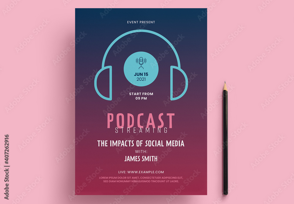 Podcast Flyer Layout with Cyan and Pink Accents Stock Template | Adobe ...