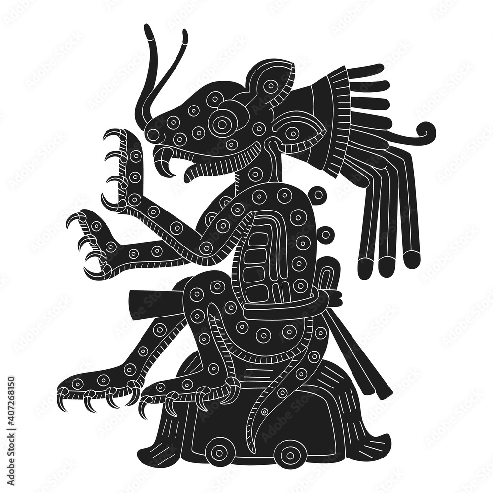 vector image with Aztec god Tepeyollotl.God of the earthquakes and ...