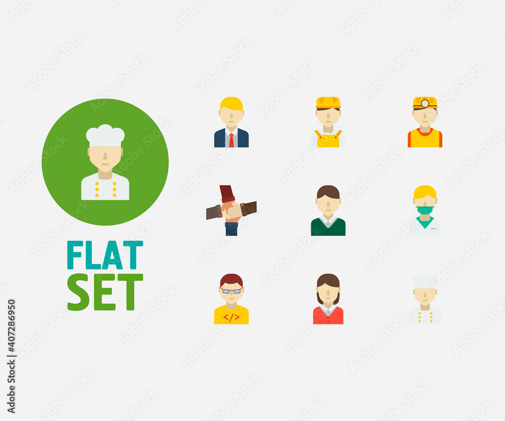 Profession icons set. Teamwork and profession icons with nurse ...