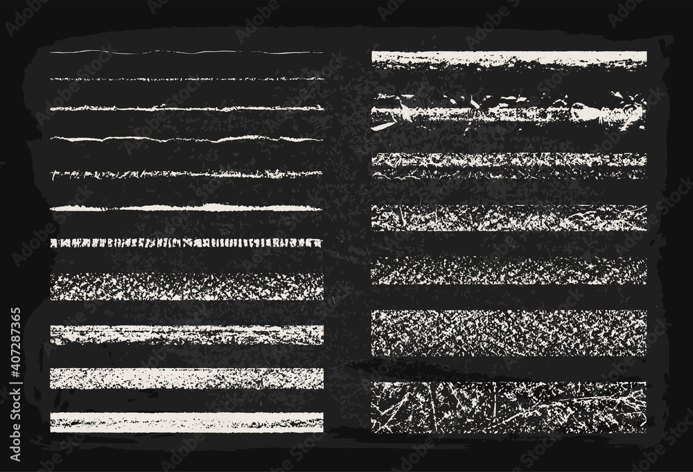 Vector set of chalk seamless strokes. Hand drawn grunge lines on ...