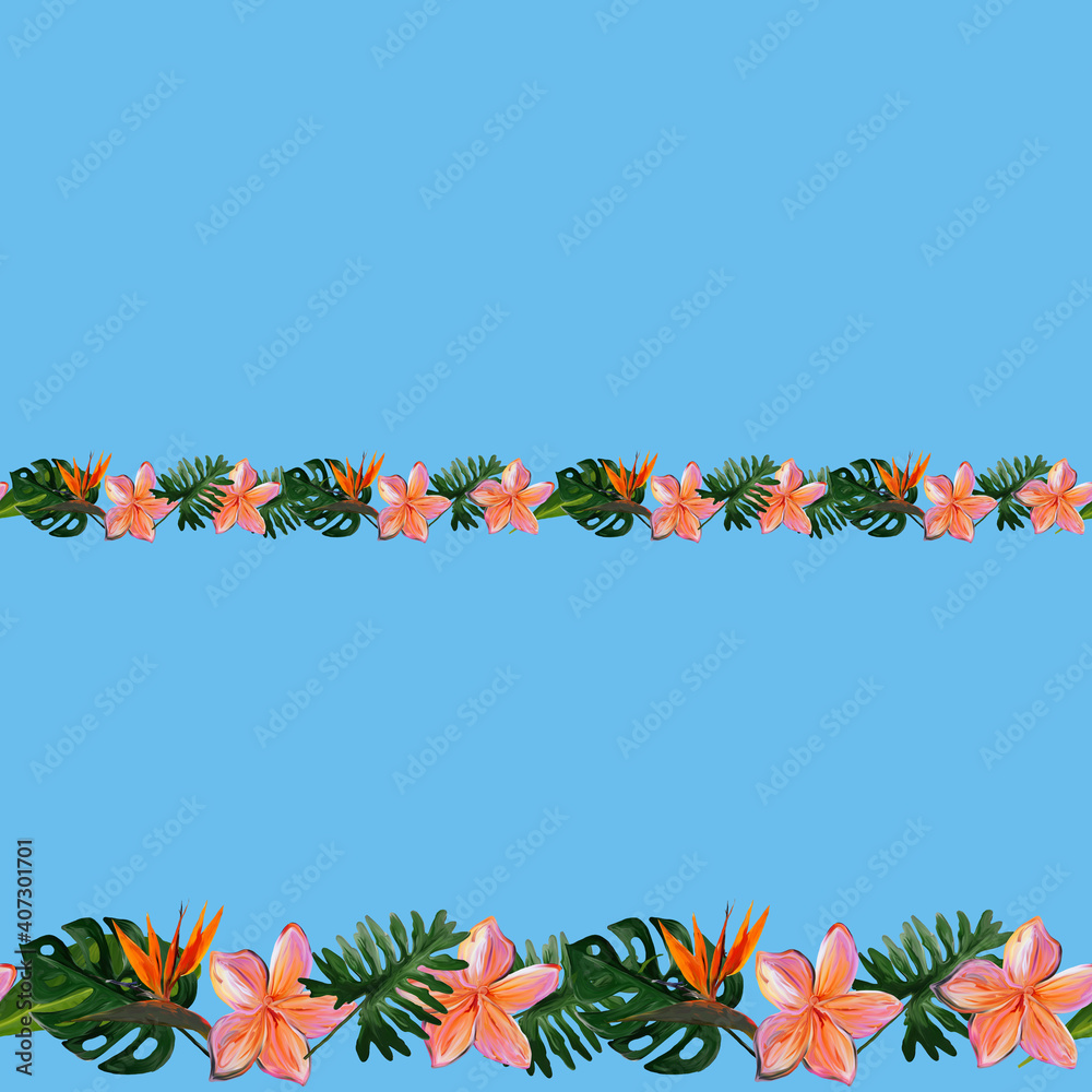 Seamless border of Tropical Hawaii leaves and flowers for duct tape ...