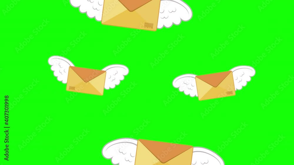 Vertical animation of paper envelopes with wings. Cartoon envelopes ...
