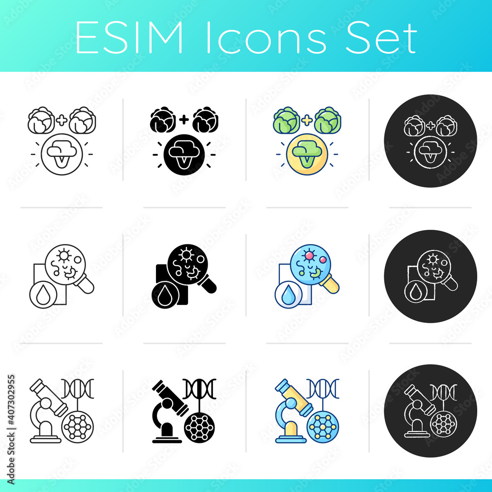 Microbiology icons set. Selective breeding. Microbiology experiment ...