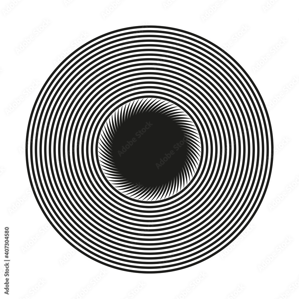 Abstract black and white striped round object. Geometric pattern with ...
