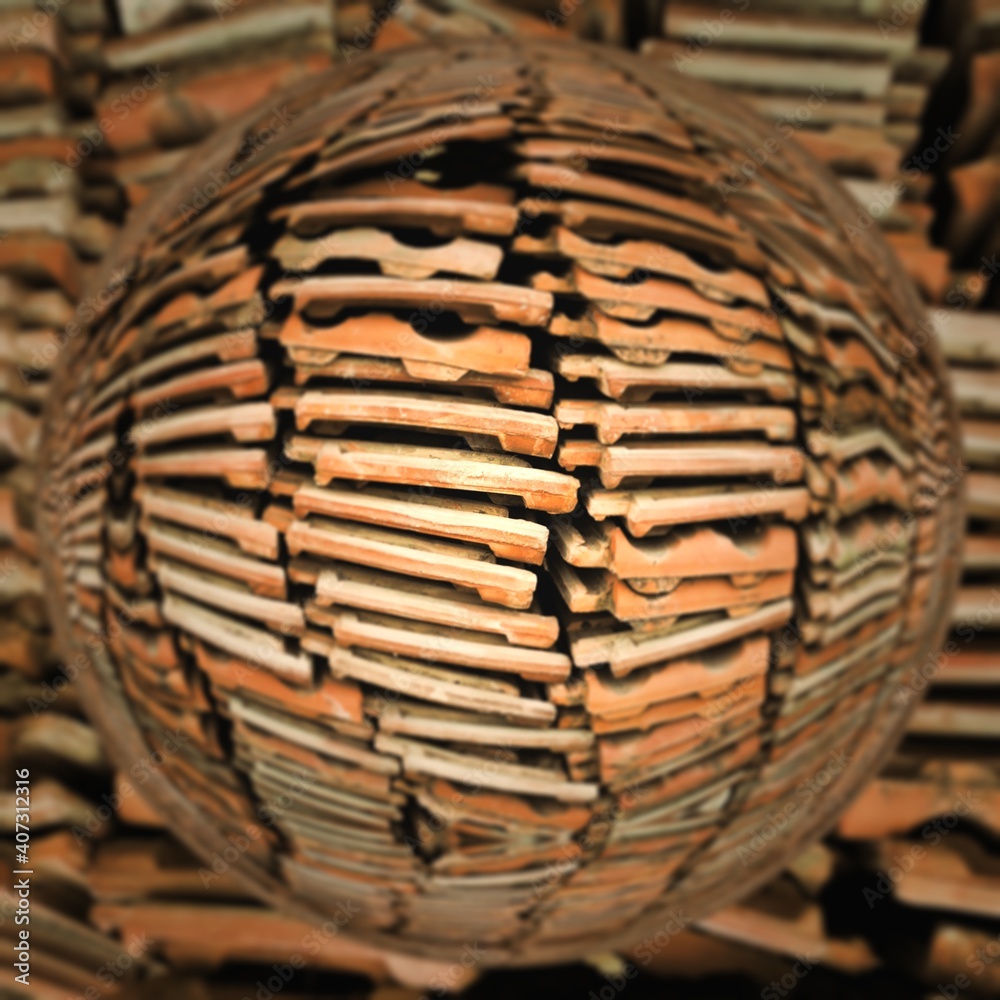 stack of traditional clay terracotta tiles patterns and 3D illustration ...