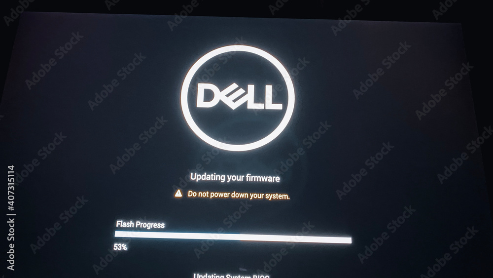 Dell logo on the black screen of laptop - firmware update system BIOS ...