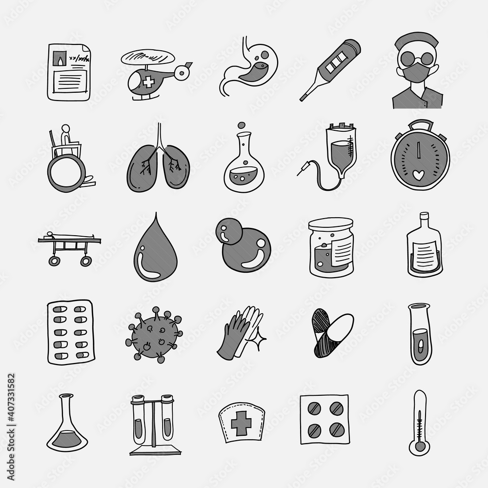 Health vector doodle icons set. Drawing sketch illustration hand drawn ...
