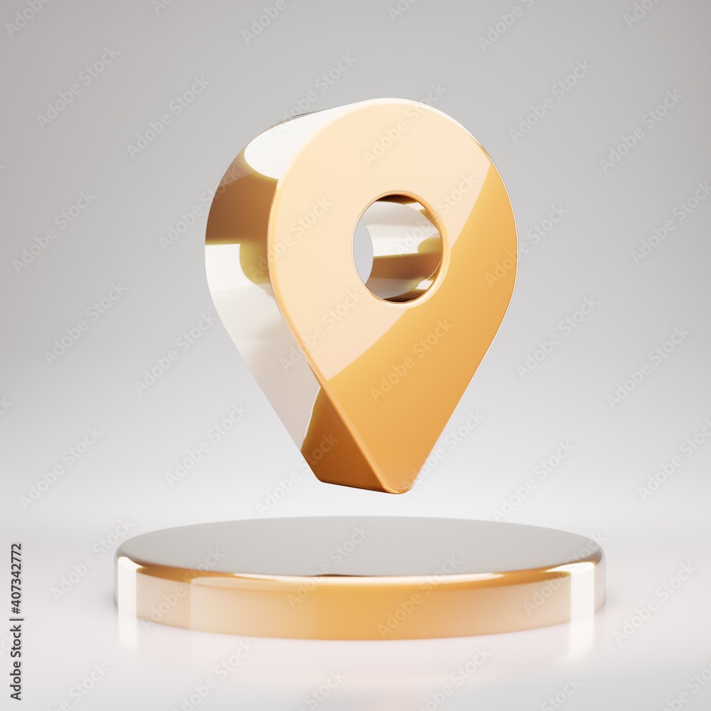 Map Marker icon. Yellow Gold Map Marker symbol on golden podium. Stock ...