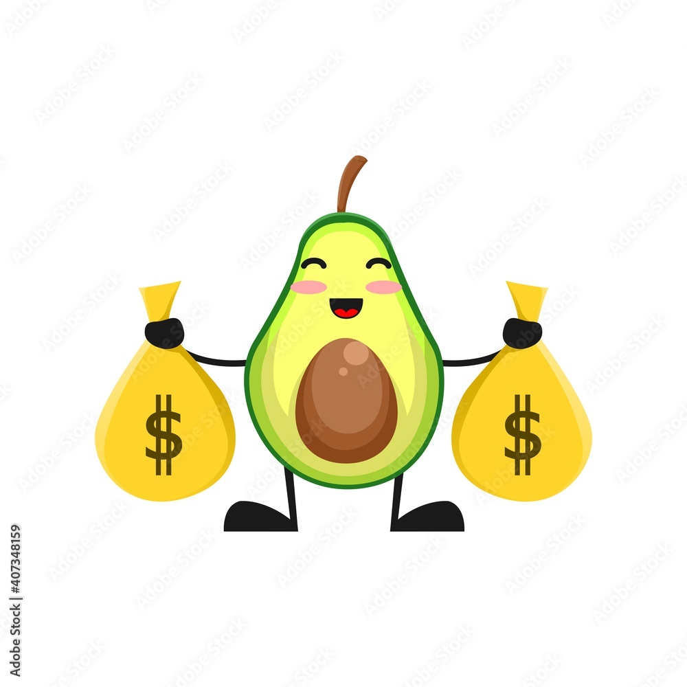 vector illustration of cute avocado fruit business or character holding ...