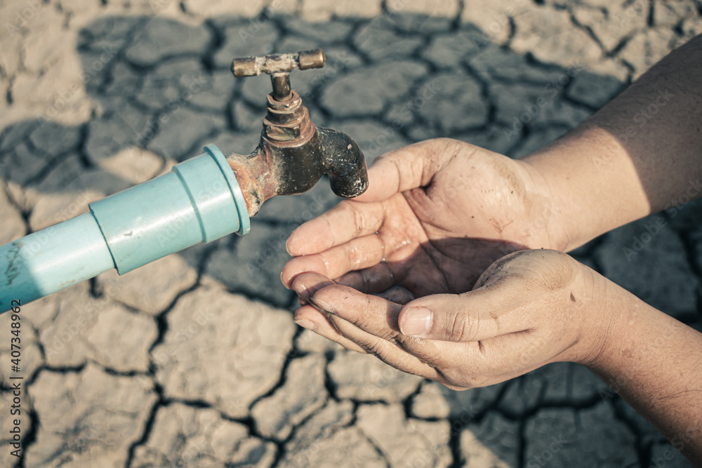 Hand for drinking water to live through drought, Concept drought and ...