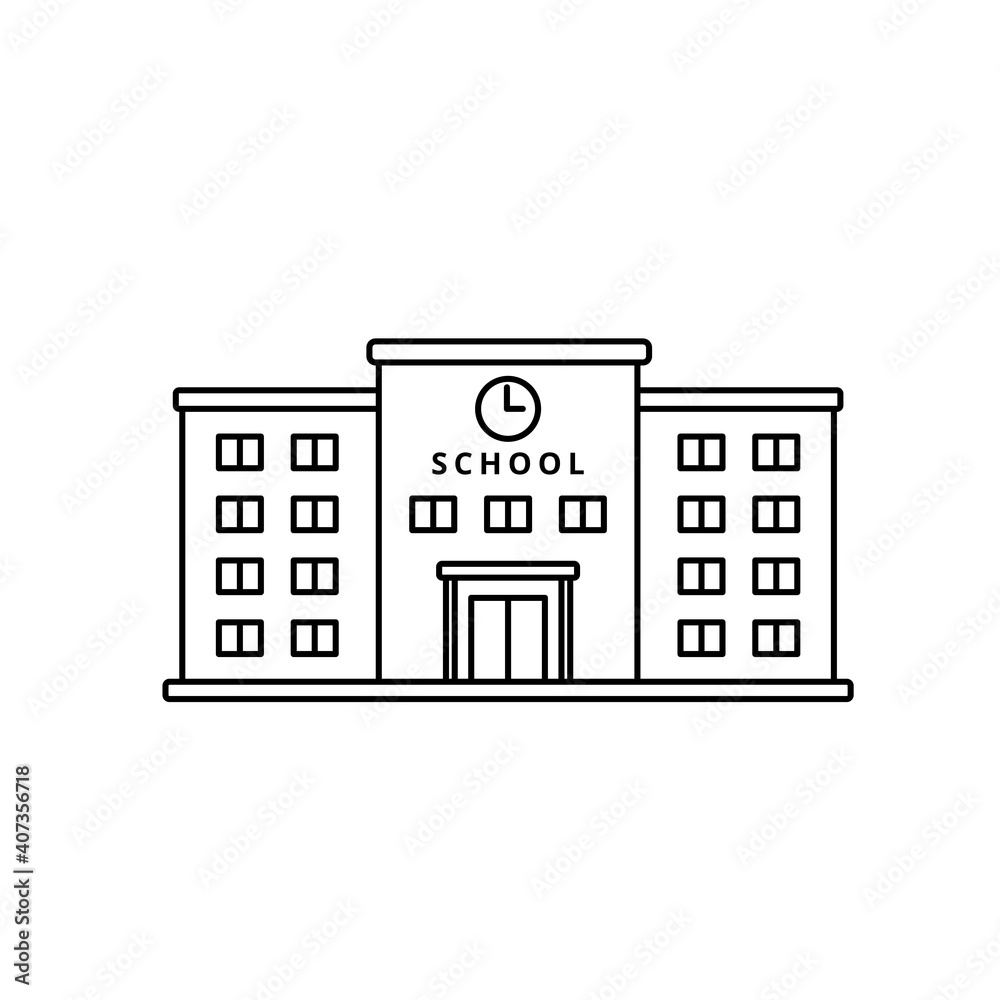 School building vector illustration in simple line art design isolated ...