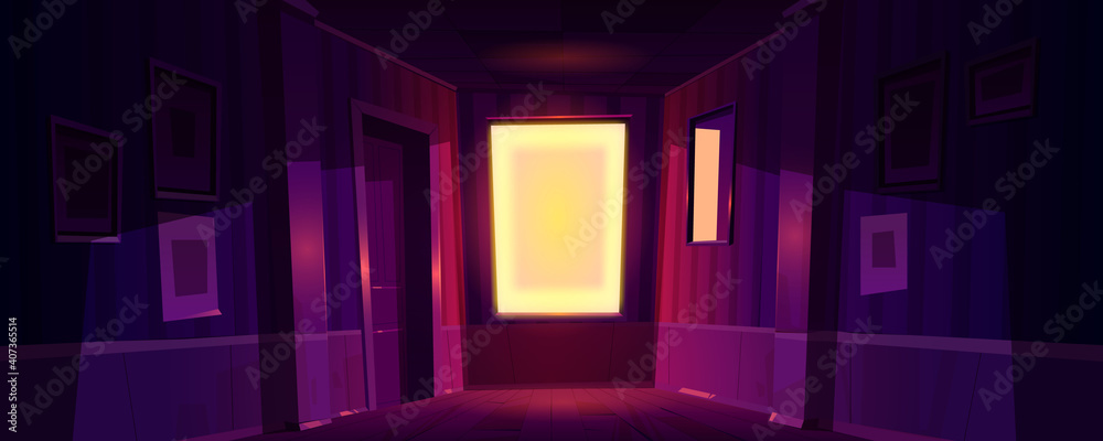 Home dark corridor with sunlight from window at morning or evening ...