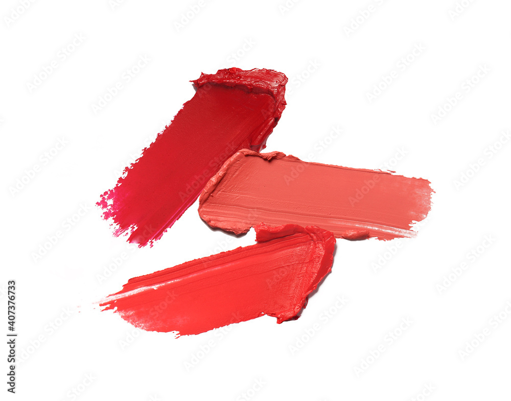 Different lipstick swatches isolated on white Stock Photo | Adobe Stock