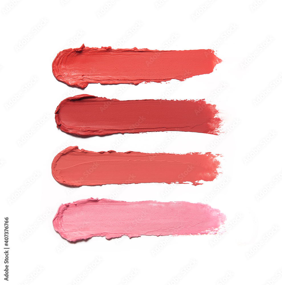Different lipstick swatches isolated on white Stock Photo | Adobe Stock