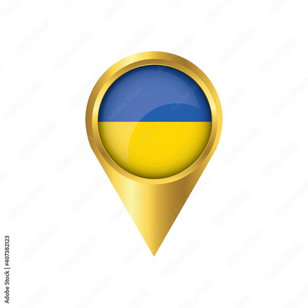 Flag of Ukraine.symbol check in Ukraine, golden map pointer with the ...