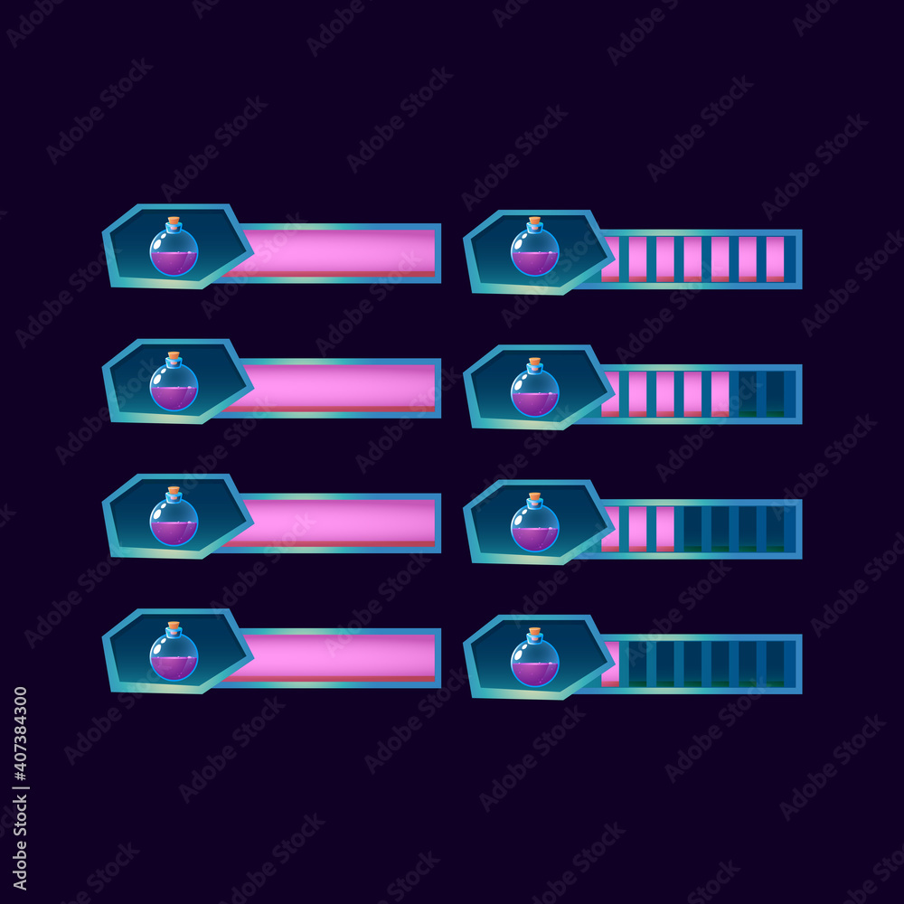 set of gui fantasy glossy potion magic bottle progress bar for game ui ...
