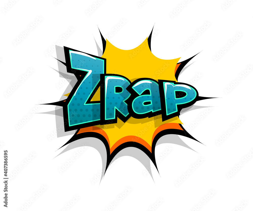 Lettering zrap, zap, boom. Comic text logo sound effects. Vector bubble ...
