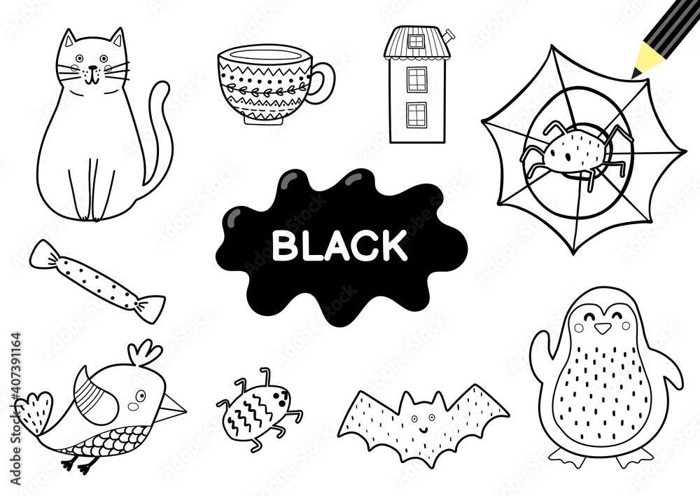 Color the elements in black. Coloring page for kids. Educational ...