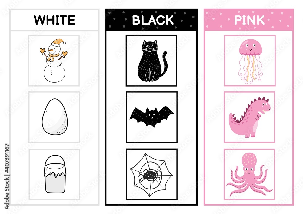 Learn the primary colors. Color sorting activity page - white, black ...