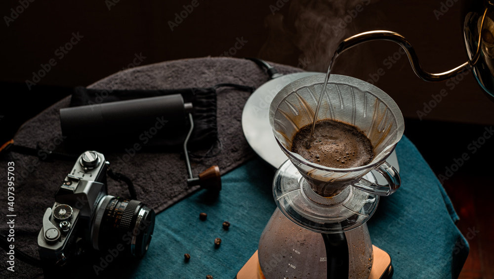 Barista making hand-drip coffee, Hand drip coffee, Barista pouring ...