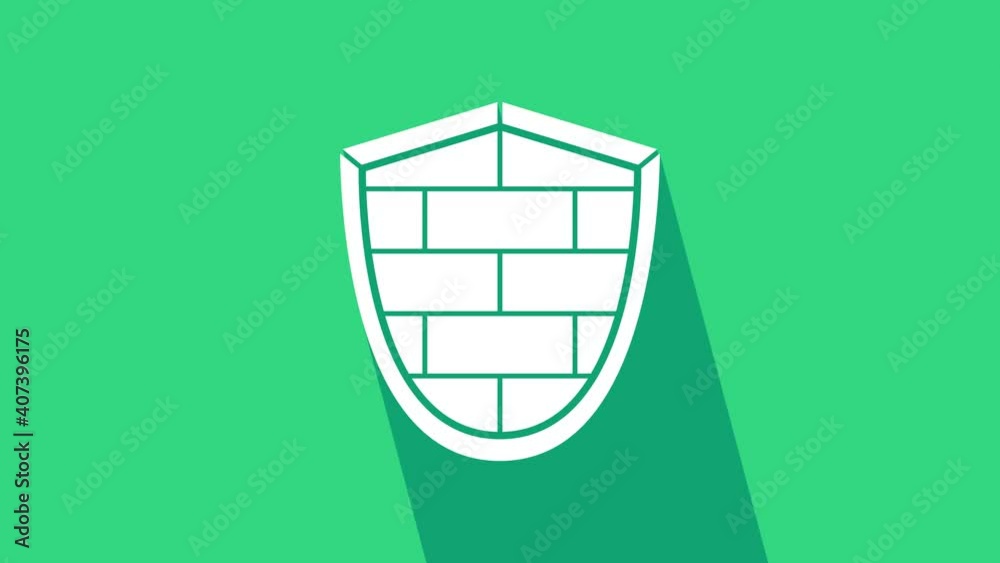 White Shield with cyber security brick wall icon isolated on green ...