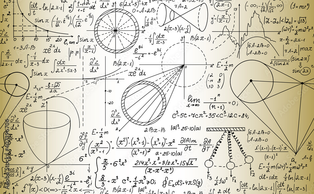 Math endless texture with mathematical formulas and calculations ...