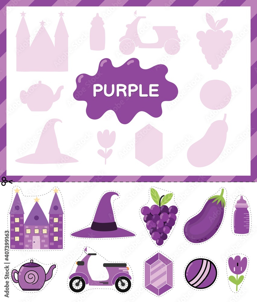 Purple color. Cut the elements and match them with the right shadows ...