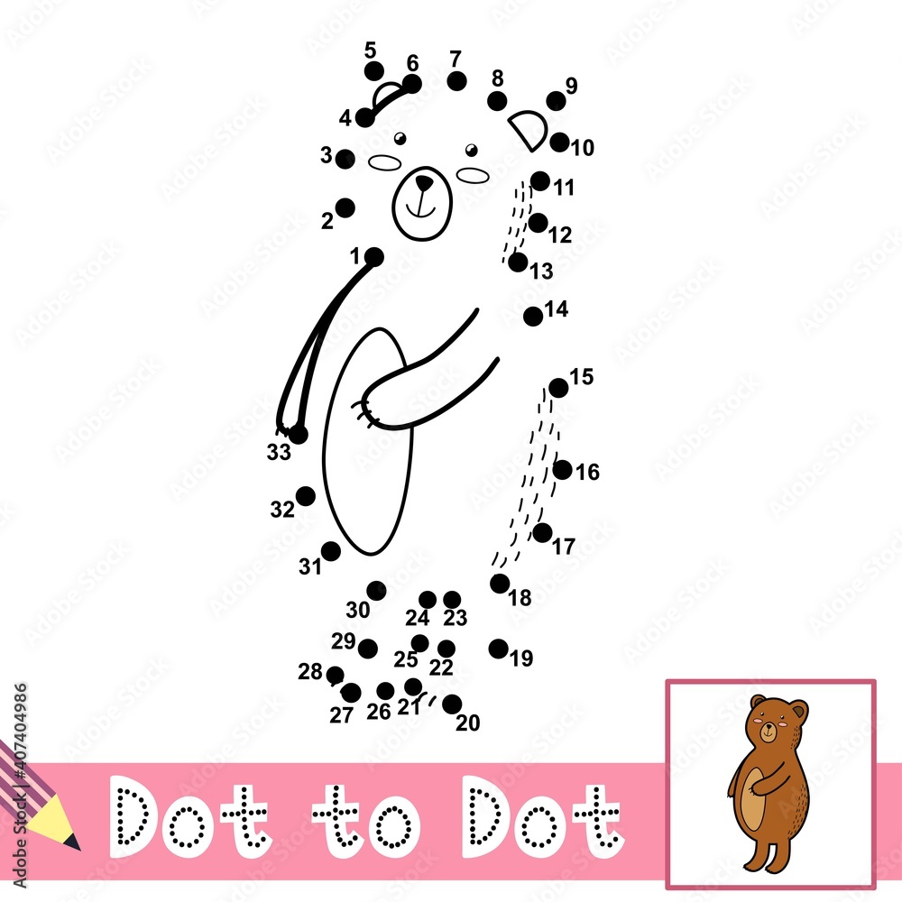 Dot to dot numbers game with cute bear. Connect the dots activity page ...