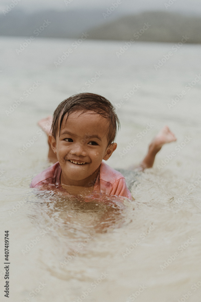 Portrait Happy Little Filipino Asian Boy Running and Playing while ...