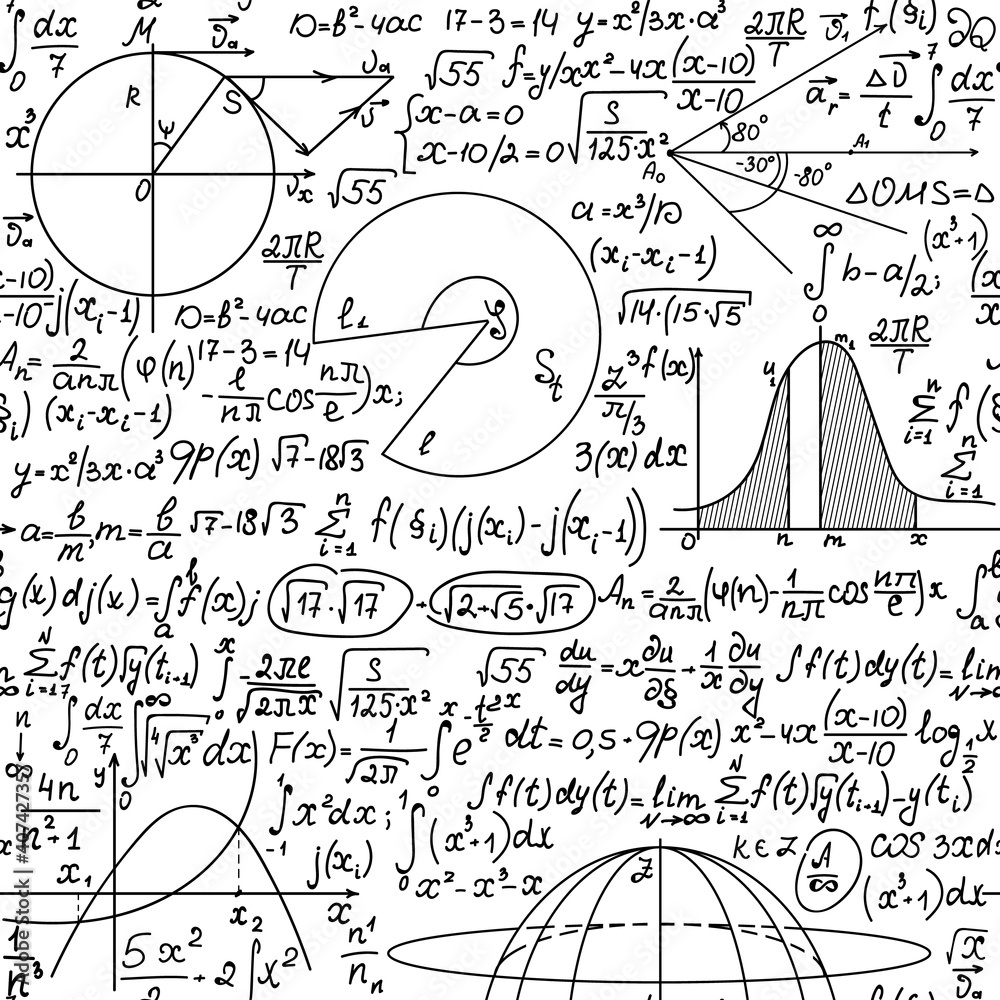 Math Vector Seamless Texture With Handwritten Formulas Task Solutions