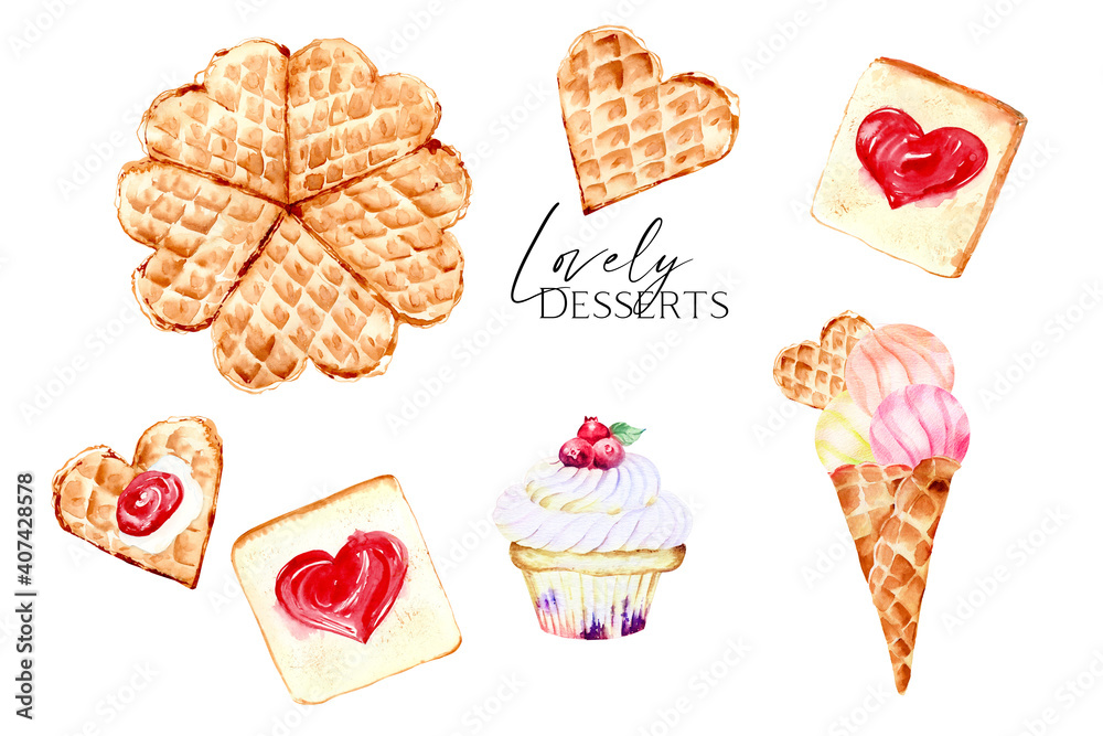 Valentine's day watercolor clipart, Heart sweets cookies, Cute love ...