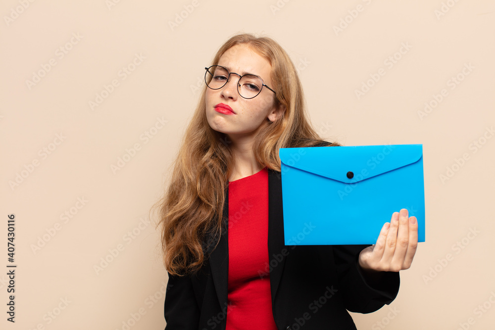 blonde woman feeling sad and whiney with an unhappy look, crying with a ...