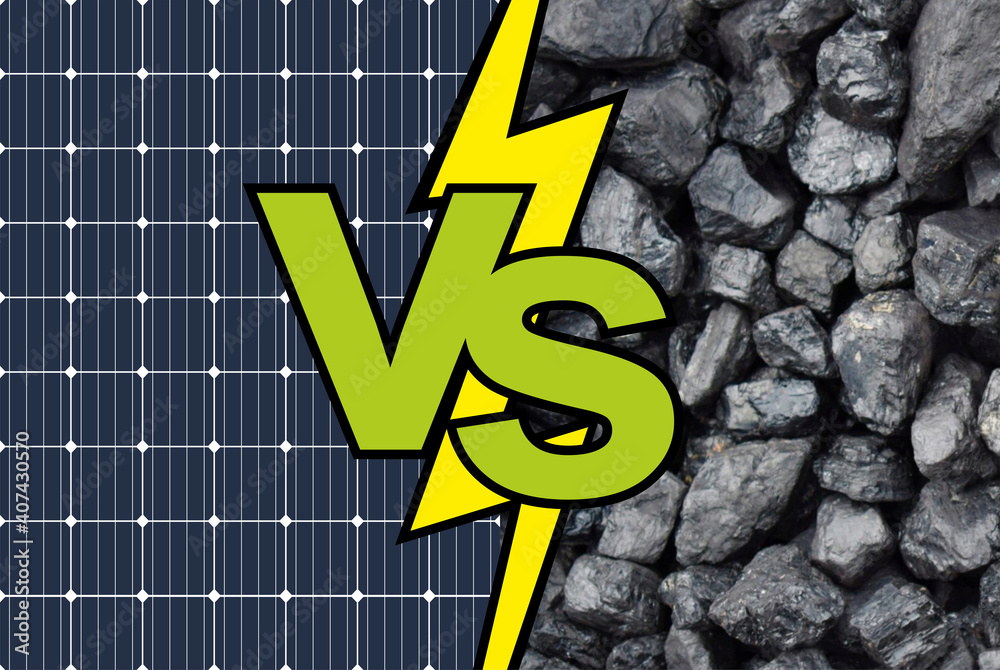 solar panel vs coal energy, green energy dirty coal, transition of ...