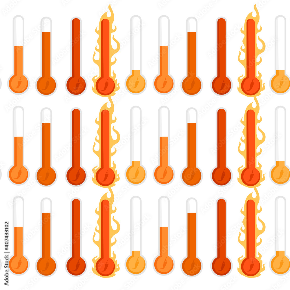 Seamless pattern Scoville pepper heat scale low to extra spicy hot ...
