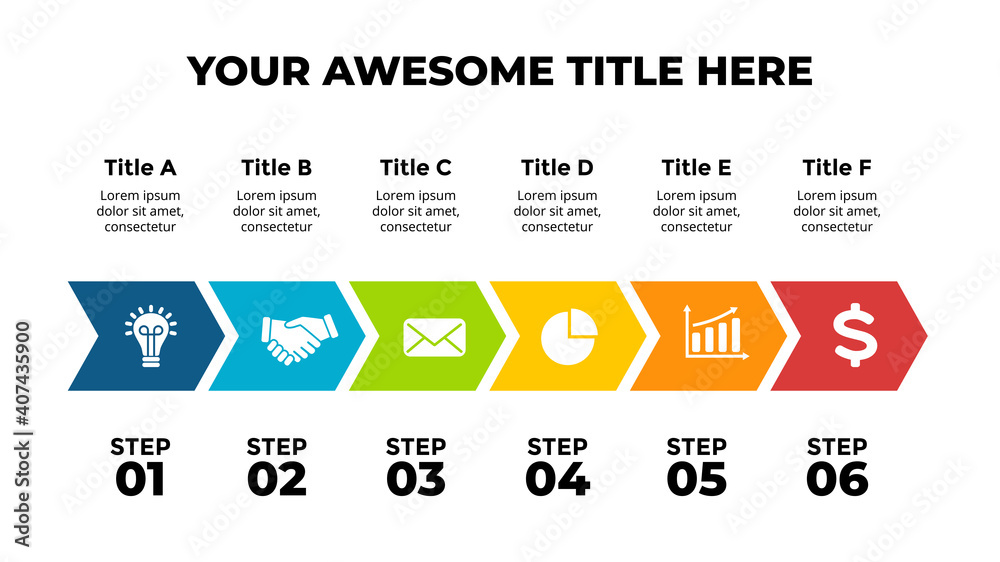 Arrows Vector Infographic. Timeline with 6 steps, options, processes ...